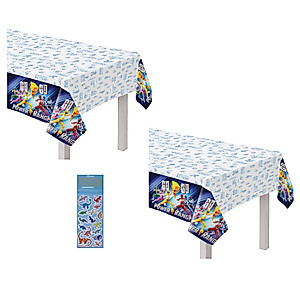 Amscan Power Rangers Birthday Party Supplies Bundle Pack Includes Plastic Table Covers - 2 Pack and 1 Dinosaur Sticker Sheet