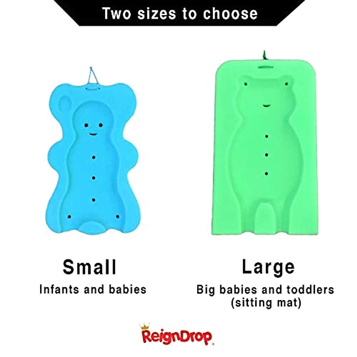 ReignDrop Baby Bath Sponge Mat for Tub – Safe Fun Sponge Bath Mat, Toys for Newborns – Toddler Bathing Cushion Insert with Inbuilt Drying Hanger – Bath Time Rest and Support for Sink (Small Bear)