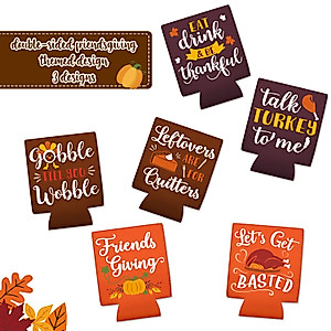 12PCS Friendsgiving Party Decorations Can Cooler Thanksgiving Fall Party Favor Potluck Dinner Friends Gathering Neoprene Can Sleeve for Soda Beverage Thankful Feast Party Supplies