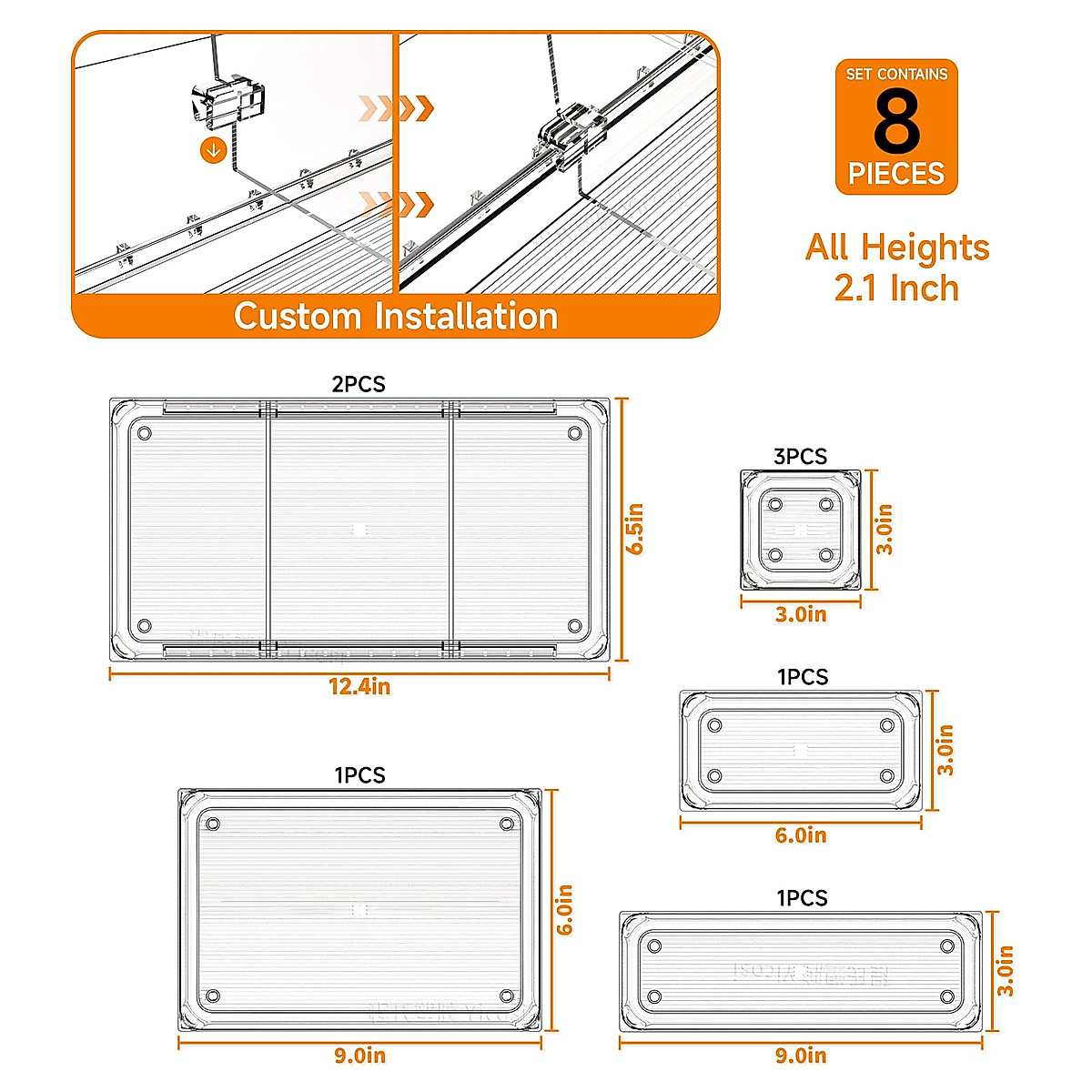 8 PCS Clear In Drawer Organizer Set,5 Sizes With Adjustable Compartments Drawer Organizer Tray,Plastic Shallow Makeup Drawer Organizer Trays for Bathroom,Vanity,Desk Storage Containers for Drawers