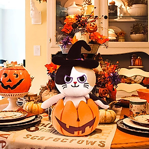 FUN LITTLE TOYS Halloween Cat Plush Pumpkin Popper, Spooky Cute Stuffed Cat for Kids, Halloween Stuffed Animals Toy for Halloween Decorations Indoor, Party Favors Prize, 8.5 Inches