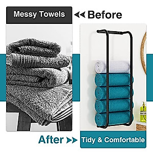 OFFSIR Towel Rack Wall Mounted, Bathroom Towel Storage, Stainless Steel Towel Racks for Bathroom, Bath Towel Holder Organizer for Folded Large Towel Washcloths, Easy to Install, Black