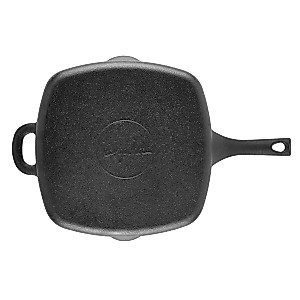 Ayesha Curry Kitchenware Preseasoned Cast Iron Square Grill/Griddle Pan with Helper Handle and Pour Spouts, 10 Inch, Black