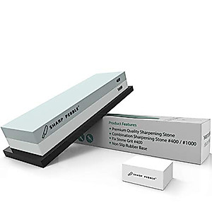 Sharp Pebble Premium Whetstone Knife Sharpening Stone 2 Side Grit 400/1000 Wetstone Kit -Wet Stone Kitchen Knife Sharpener with Flattening Stone & NonSlip Rubber Base