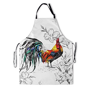 Giwawa Colorful Rooster Waterproof Apron Unisex Resistant Vintage Flowers with 2 Pockets Cooking Kitchen Aprons