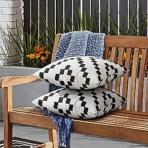 JASEN Outdoor Waterproof Boho Throw Pillow Covers, Black and White Geometric Decorative Pillow Cases for Patio Garden, Set of 2 18X18