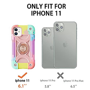 MARKILL Compatible with iPhone 11 Case 6.1 Inch with 360°Rotate Ring Stand, Military Grade Drop Protection Full Body Rugged Heavy Duty Case 3 in 1 Protective Cover (Rainbow Pink)