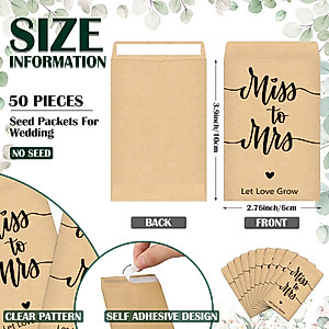 ReliThick 50 Sets Bridal Shower Party Favors for Guests Include Let Love Grow Self Adhesive Seed Packets Seed Envelopes Thank You Cards Organza Bridal Shower Gift Bags for Wedding Souvenirs, No Seed