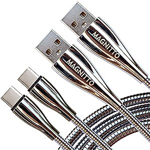 MAGNITTO USB Type C Cable, Metal Braided Cord 6ft 2-Pack, Fast Type-C Charger Durable USB-A to USB-C Charging Cable for Samsung Galaxy S21 S20+ S10 S9 S8 A51 Note PS5 Controller Pixel