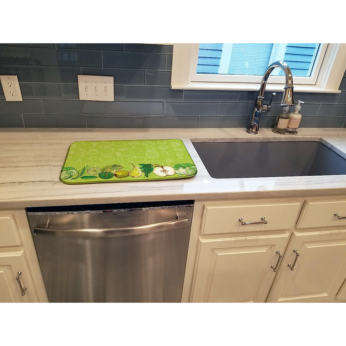 Caroline's Treasures BB5135DDM Fruits and Vegetables in Green Dish Drying Mat Absorbent Dish Drying Mat Pad for Kitchen Counter Dish Drainer Mat for Countertop, 14 x 21", Multicolor