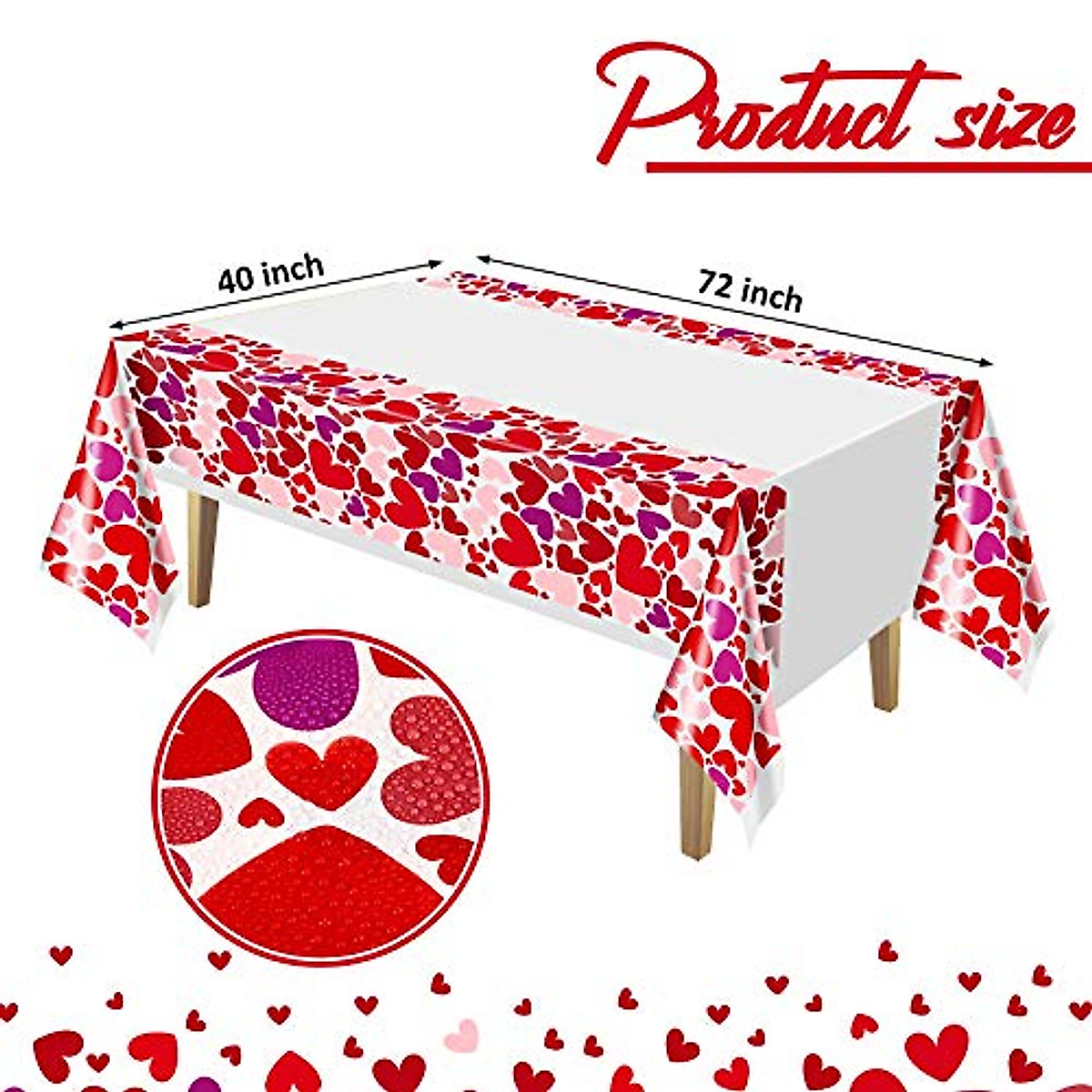 Valentine Tablecloth Disposable Plastic Valentines Table Cover Multi-Color Hearts Tablecloth for Valentine's Day Party Supplies, 42 x 70 inch (2)