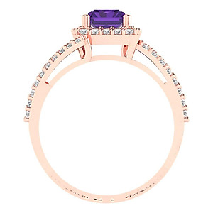2.10ct Emerald Cut Solitaire Halo Criss Cross Natural Amethyst Designer Anniversary Bridal Engagement Ring 14k Rose Gold 10.75
