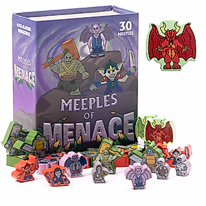 Stratagem Meeples of Might & Menace | 60 Pack of 16mm Minis Wooden Fantasy Meeple Miniatures Tabletop Role Playing RPG | Complete Set