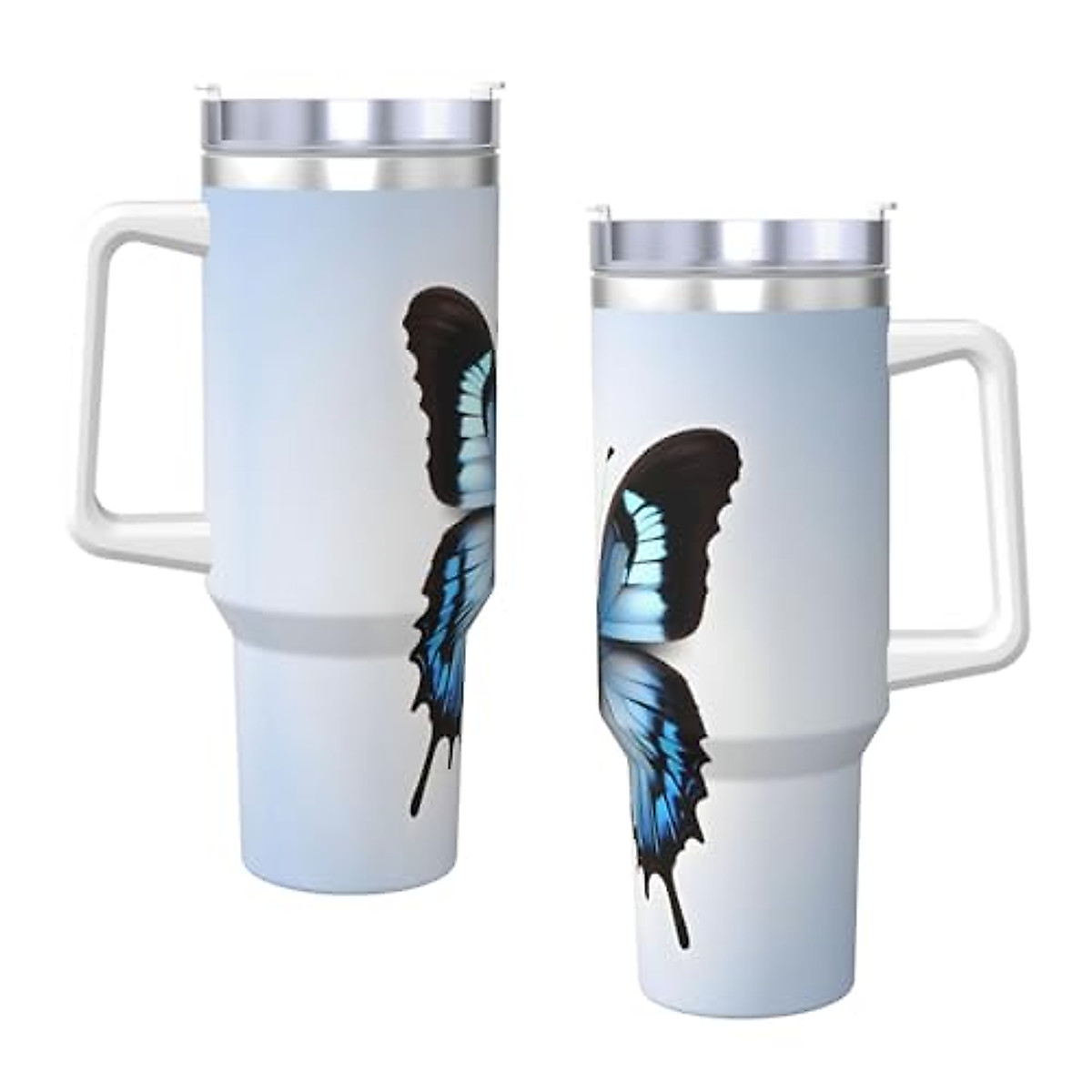 HULIBIN Blue Butterfly Print Double Deck Stainless Steel Travel Coffee Cup With Lid 40 Oz Ice Bully Cup
