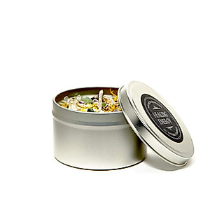Healing Energy Candle by New Moon Beginnings - Negative Energy Cleansing - Soy Aromatherapy Candle - Handmade Candle with Crystals & Herbs - Energy Healing Candle - 8oz Tin