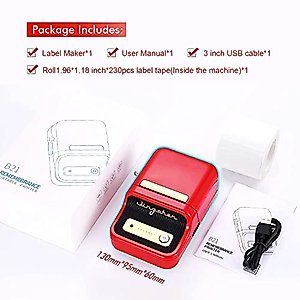 Smart Label Maker B21 with 230 Labels Bluetooth Thermal Price Barcode Label Printer Mailing Address Labels Machine Compatible with Android & iOS Applied to Organization Home Office Business (Red)