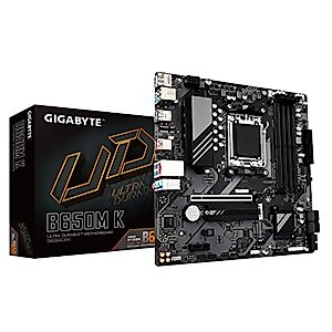 GIGABYTE B650M K (AM5/ LGA 1718/ AMD/ B650/ Micro-ATX/ 5-Year Warranty/ DDR5/ 2X PCIe 4.0 M.2/ PCIe 4.0/ USB 3.2 Gen2 Type-C/ 2.5GbE LAN/Motherboard)