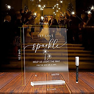‘Let Love Sparkle’ Wedding Send-Off Acrylic Sign Stand with Marker Set, Sparkle Exit Display Holder for Rustic Wedding, Anniversary, Engagement, Vertical Reception Table Decoration(8.46 * 10.25 inch)…