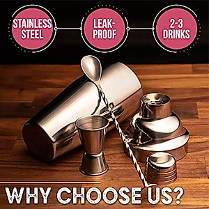 24oz Cocktail Shaker Set with Bar Accessories for Home Bar Shaker Set - Martini Shaker, Jigger, Drink Shaker Mixer Spoon - Alcohol Shaker Bartender Gift - Bartending Kit Essential for Home - Cresimo