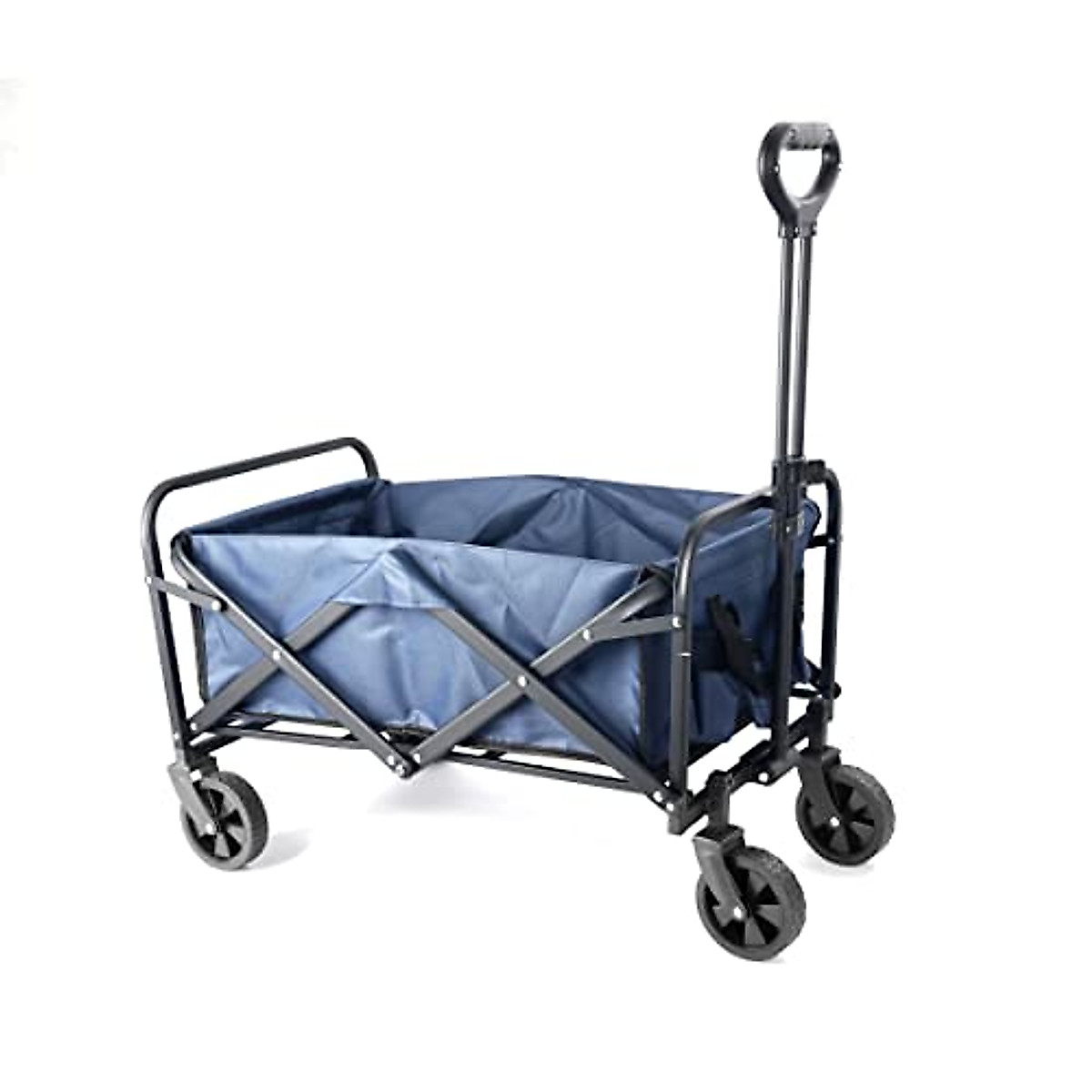 Heavy Duty Collapsible, Folding, and Rolling Outdoor Utility Wagon for Camping, Beach with Spring-Loaded Handle (Blue)