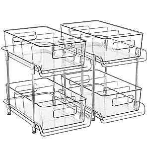 HIHEGD 2 Tier Bathroom Storage Organizer with Dividers, Clear Under Sink Organizers and Storage Pull Out Cabinet Organizer for Bathroom Kitchen Pantry Storage, Medicine Cabinet Organizer