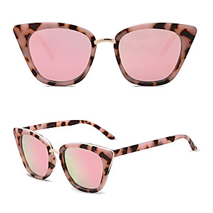 SOJOS Cat Eye Designer Sunglasses Fashion UV400 Protection Glasses SJ2052 with Pink Tortoise Frame/Pink Mirrored Lens