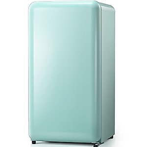LHRIVER Mini Fridge with Freezer, 3.2 cu. ft. Vintage Refrigerator with Adjustable Removable Glass Shelves, Mechanical Control, Recessed Handle, Small Refrigerator for Dorm, Office, Green