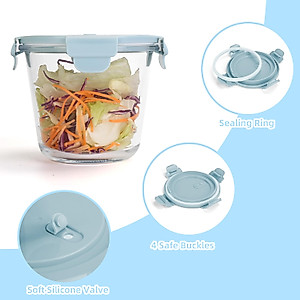 4 Pack Glass Meal Prep Containers with Airtight Lids, Leak-proof Round Storage Containers Set, Reusable Glass Soup Containers Overnight Oats Containers for Leftover, Soup, Fruit