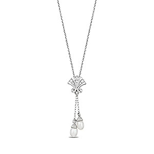 Jewelili Enchanted Disney Fine Jewelry Sterling Silver 1/10 Cttw Diamond and Pearl Ariel Shell Pendant