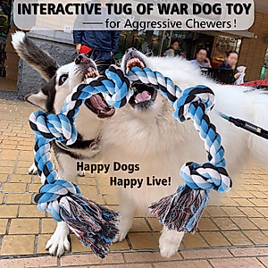 XIGOU Dog Rope Toys for Large Dogs Aggressive Chewers, Dog Chew Toys for Large Breed Indestructible, Heavy Duty Tough 3 Feet 5 Knots Dog Toy, Sturdy Rope toy for Dogs Tug of War Dog Toy Teeth Cleaning