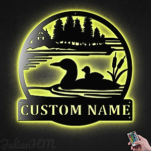 Custom Loon Duck Monogram Metal Wall Art With Led Lights, customized Loon Duck Name Sign Decoration, Loon Gift Home Decor (24x24 Inches, Without Lights)