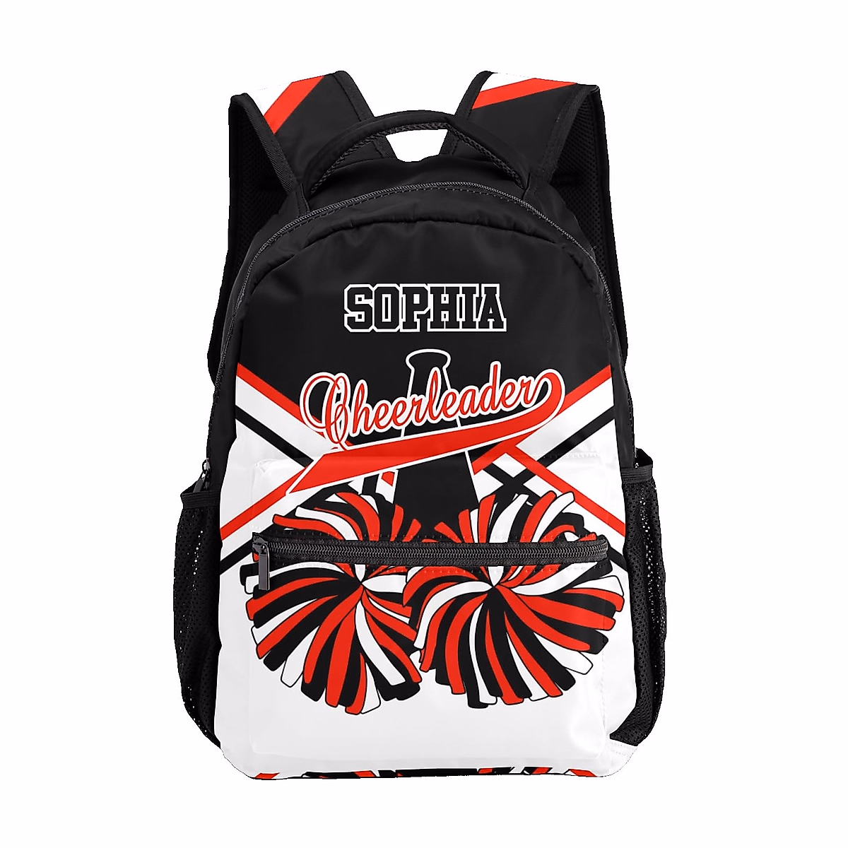Personalized Custom Cheer Cheerleader Black Red Backpack Lightweight Travel Hiking Causual Bag With Name