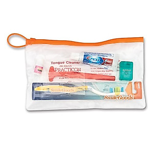 Practicon Smilegoods Adult Deluxe Dental Care Kit with Toothbrush, Toothpaste, Floss, Tongue Cleaner and Lip Balm, 72 pack
