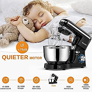 HOWORK Stand Mixer, 660W Electric Kitchen Food Mixer With 6.55 Quart Stainless Steel Bowl, 6-Speed Control Dough Mixer With Dough Hook, Whisk, Beater (6.55 QT, Black)