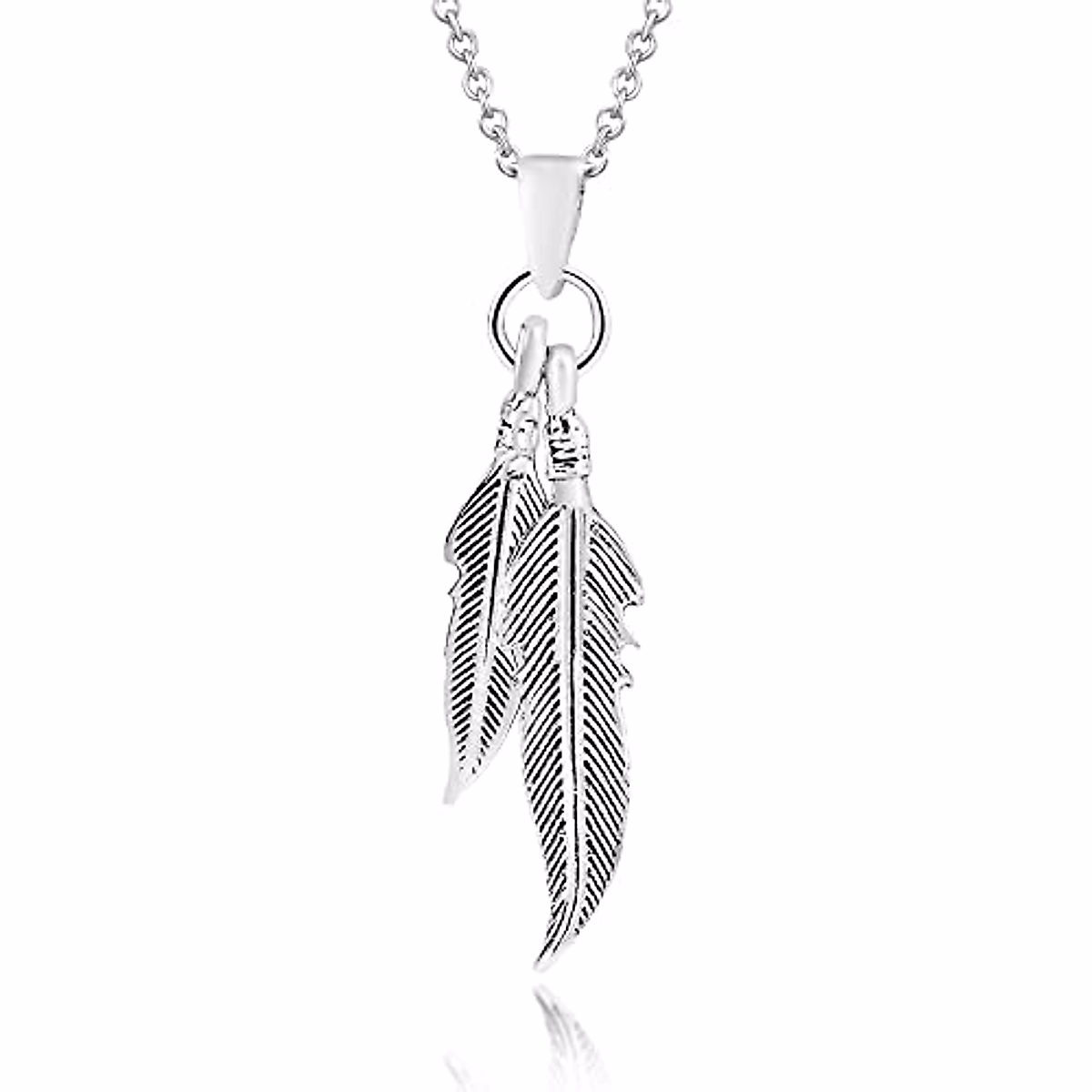 AeraVida Unisex Double Etched Feather Sterling Silver Dangle Necklace
