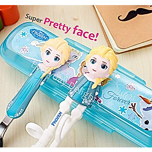 Frozen Queen Elsa Kids Children Spoon Training Chopsticks Flatware Utensil Cutlery Dinnerware Tableware Set with Case, 3 pieces