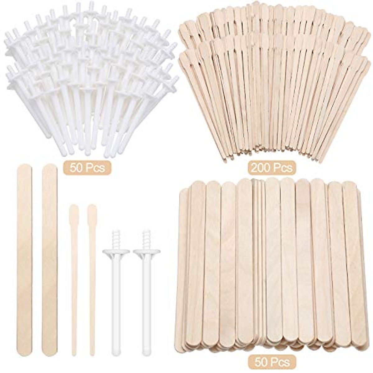 250 Pieces Wax Applicator Sticks Wood Craft Sticks for Hair Removal Eyebrow Wood Spatulas Applicator Large Small Wooden Waxing Sticks and 50 Pieces Nose Wax Applicators Sticks for Nose Hair Removal