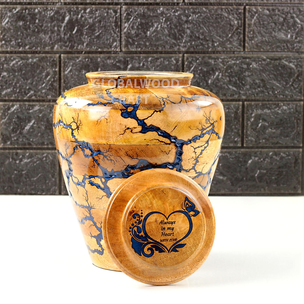 Hand Crafted Mango Wood and Resin Urn | Wooden Cremation Urns Adult Pet,Male & Female Ashes Handmade Fractal Turn Wood Human Ash for Storge (Large) Capacity (200) Cubic Inches