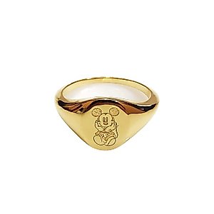 Sterling Silver Ring, Mickey Ring, Personalized Ring, Signet Ring, Mouse Ring, Engraved Ring, Cartoon Ring, Custom Ring,, Yellow, Mjr0054Mky