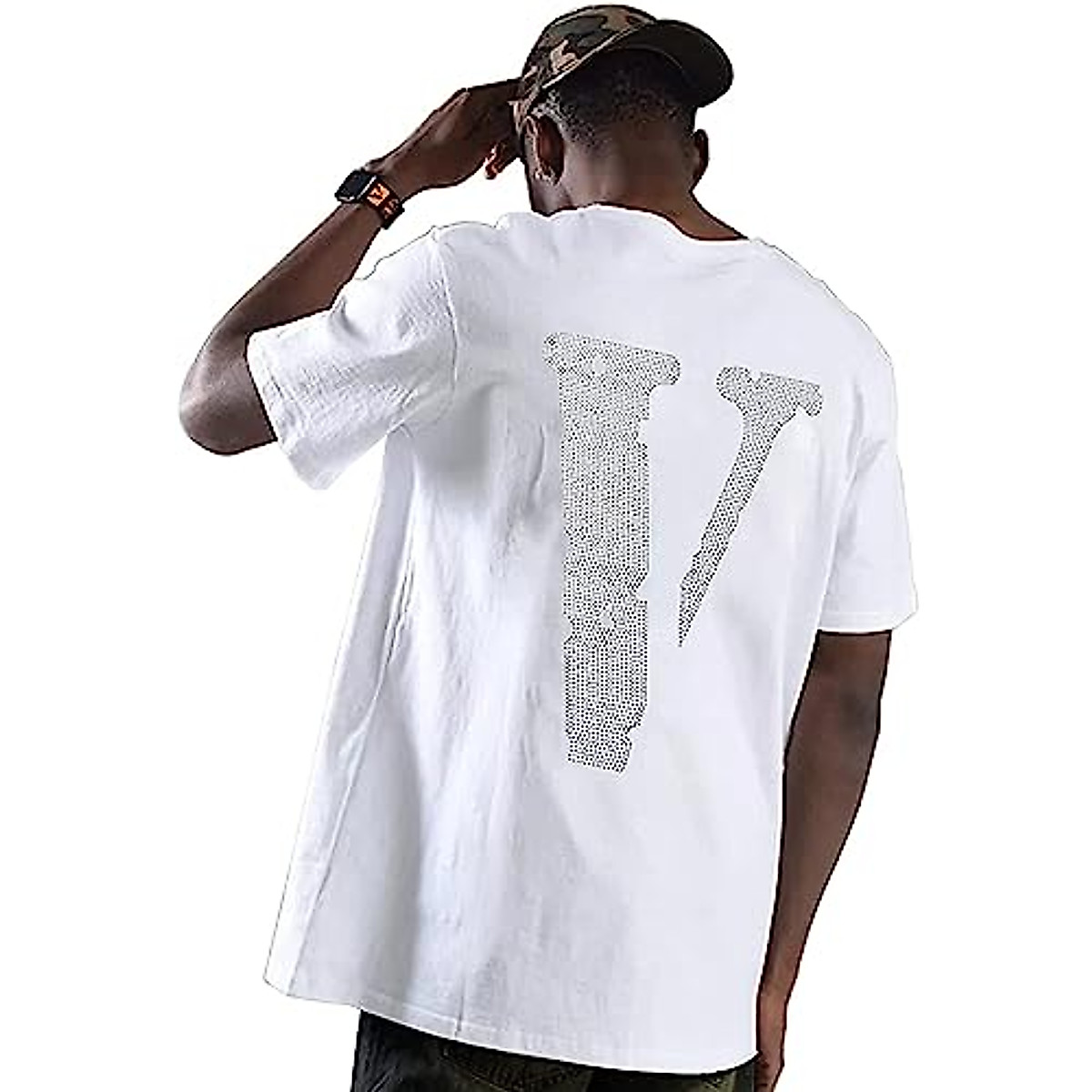 Crewmate Men’s T-Shirt Fashion Big V Letter Printed Shirt Casual Couple Hip Hop Short Sleeve Crystal Diamond T-Shirt