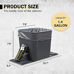 HAUSSIMPLE Car Trash Can – 1.4 Gallon Leakproof Garbage Bin for Cars, Trucks & SUVs, Large Capacity Automotive Waste Container with Anti-Slip Base – Gray Trash Bag Holder for Vehicle Interior