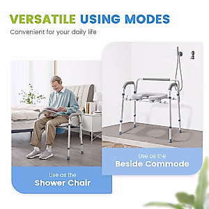 OasisSpace Stand Alone Raised Toilet Seat 500lbs - Adjustable Toilet Safety Frame Raised Toilet Seat with Handles for Elderly, Medical Beside Commode Chair for Senior and Disabled