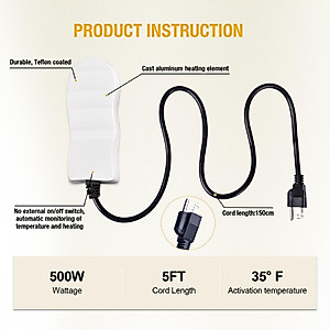 comincia Heated Chicken Waterer Deicer,Thermostatic Control Chicken Water Heater Mini Size Water De-icer for Poultry (500W, White)