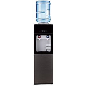 Water Cooler Dispenser 5 Gallon, Top-Loading Hot & Cold Water Cooler for 3 & 5 Gallon Bottles Water Dispenser with Storage Cabinet for Home Office School (Electronic Cooling)