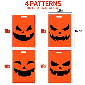 STEFORD 72PCS Large Halloween Pumpkin Face Trick or Treat Plastic Candy Bags,Jack-O-Lantern Halloween Goodie Bags Halloween Party Favors,11"x17"