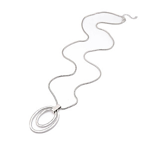 NVENF Long Sweater Chain Double Circle Pendant Necklace Bold Snake Chain Women Statement Necklace (Silver-tone)