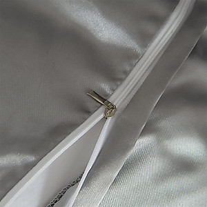 Herside Satin Duvet Cover Queen Grey Silk Like Satin Bedding Set Pom Pom Fringed Silky Duvet Cover with 2 Pillowcases -Grey, Queen