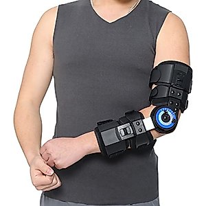 Orthomen Hinged ROM Elbow Brace, Adjustable Post OP Elbow Brace Stabilizer Splint Arm Injury Recovery Support After Surgery Fracture Rehabilitation (Left)