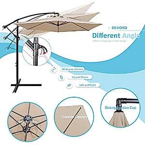 Devoko 10 Ft Patio Offset Cantilever Umbrella Outdoor Market Hanging Umbrellas with Crank & Cross Base Suitable for Garden, Lawn, backyard, Deck and Poolside (Beige)