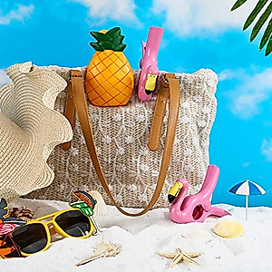 4 Pieces Beach Towel Clips Chair Holders Portable Towel Holders for Holiday Pool (Flamingo and Pineapple Style)
